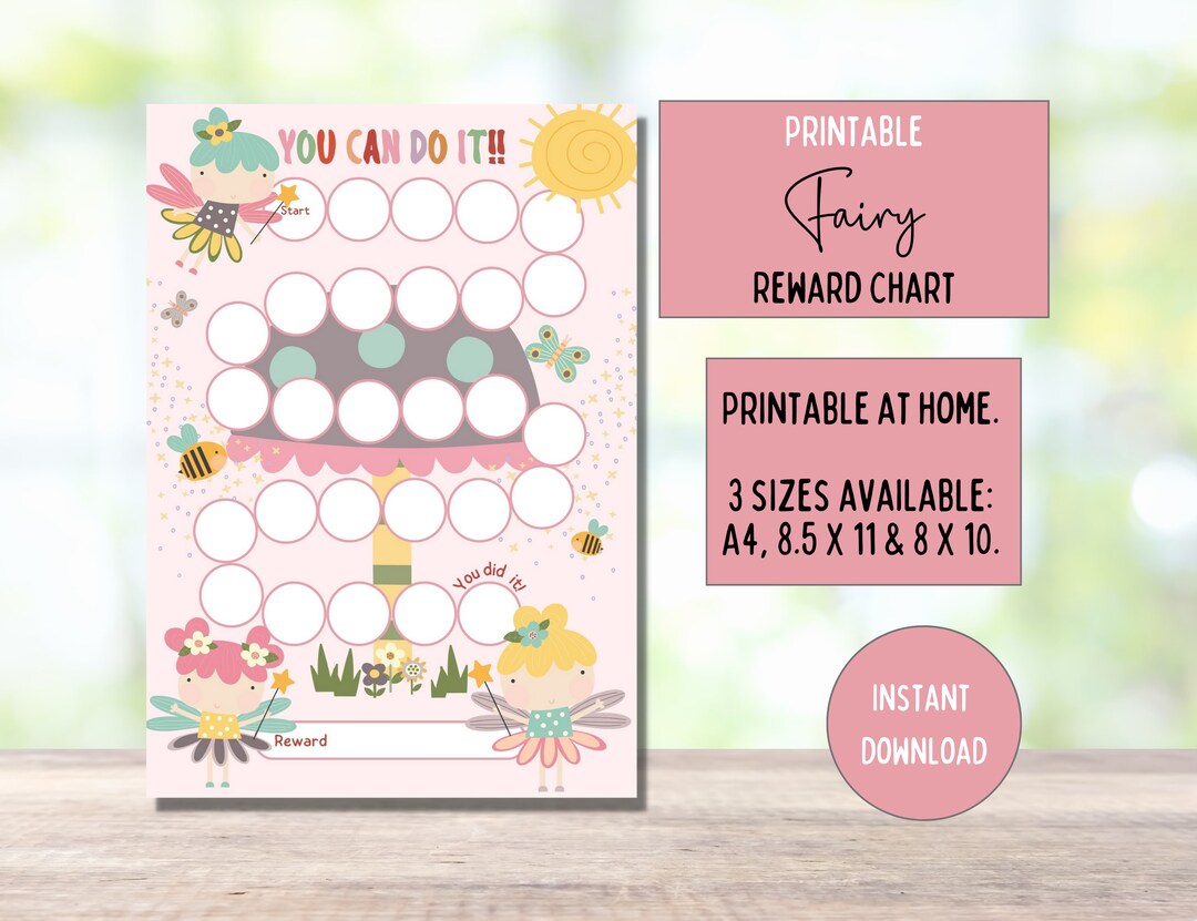 Printable Sticker Chart, Fairy Reward Chart, Behavior Chart Kids, Girls ...