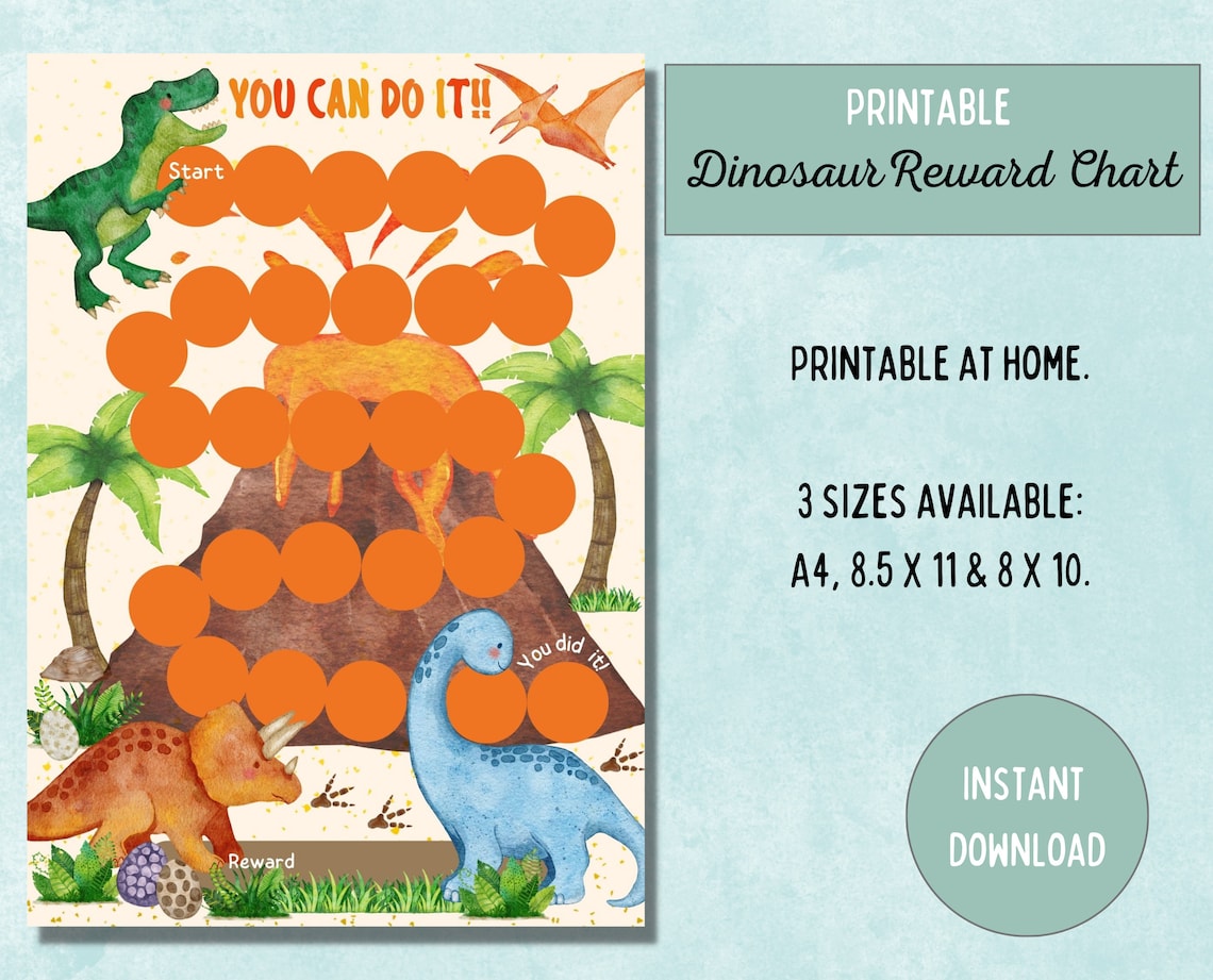 Dinosaur Reward Chart Printable, Dinosaur Sticker Chart, Toddler Chore ...