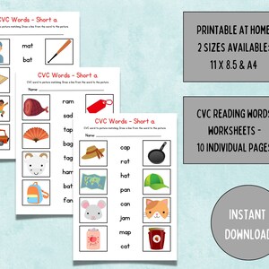 CVC Word Picture Matching Worksheets: Phonics Reading (digital Download ...