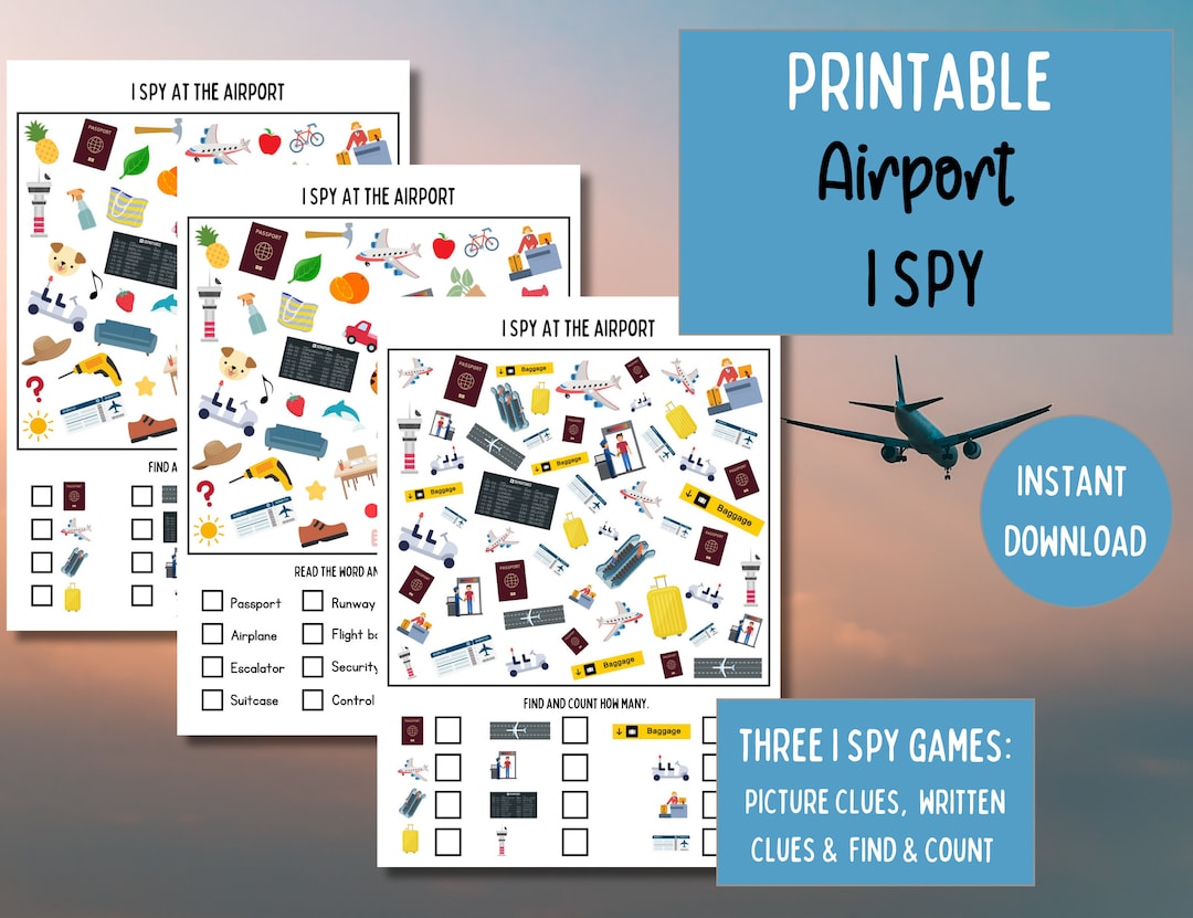 Printable Airport I Spy Game Kids, Travel Look and Find, Airplane I Spy ...