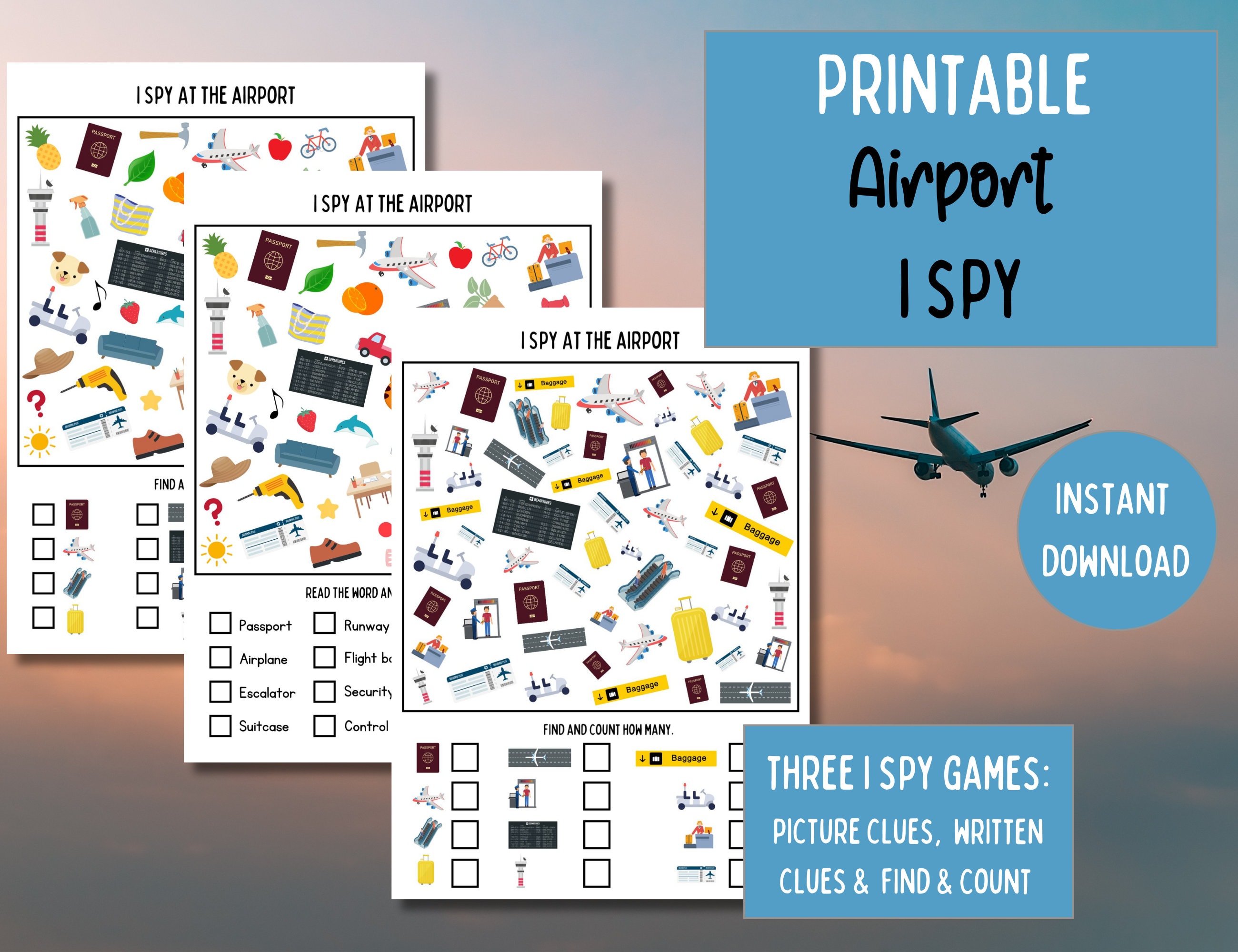 Printable Airport I Spy Game Kids, Travel Look and Find, Airplane I Spy ...