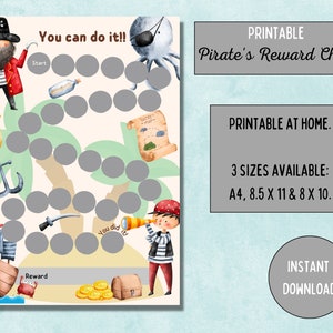 Kids Pirate Reward Chart, Sticker Chart Printable, Instant Chore Chart ...
