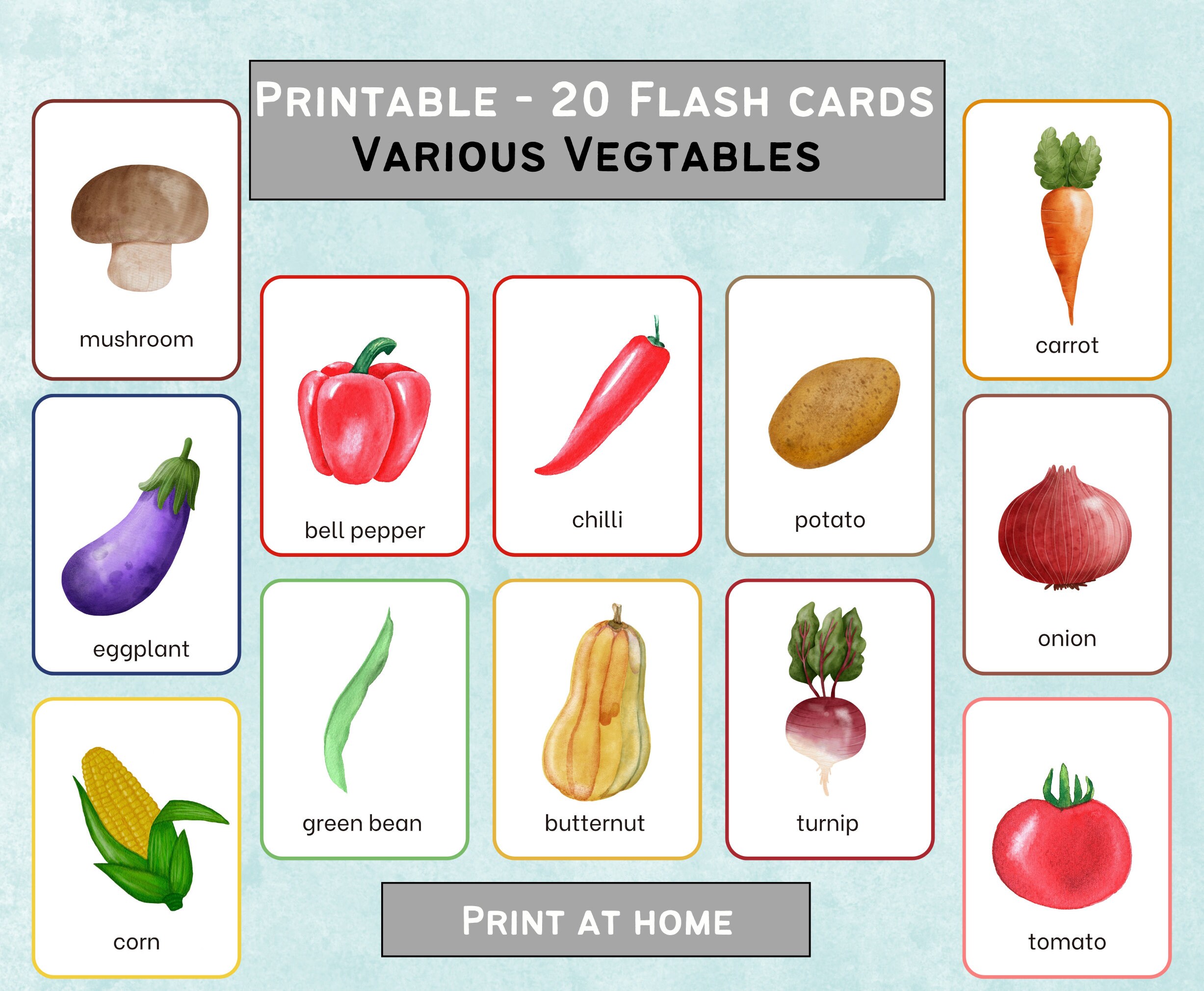 Printable Vegetable Flash Cards