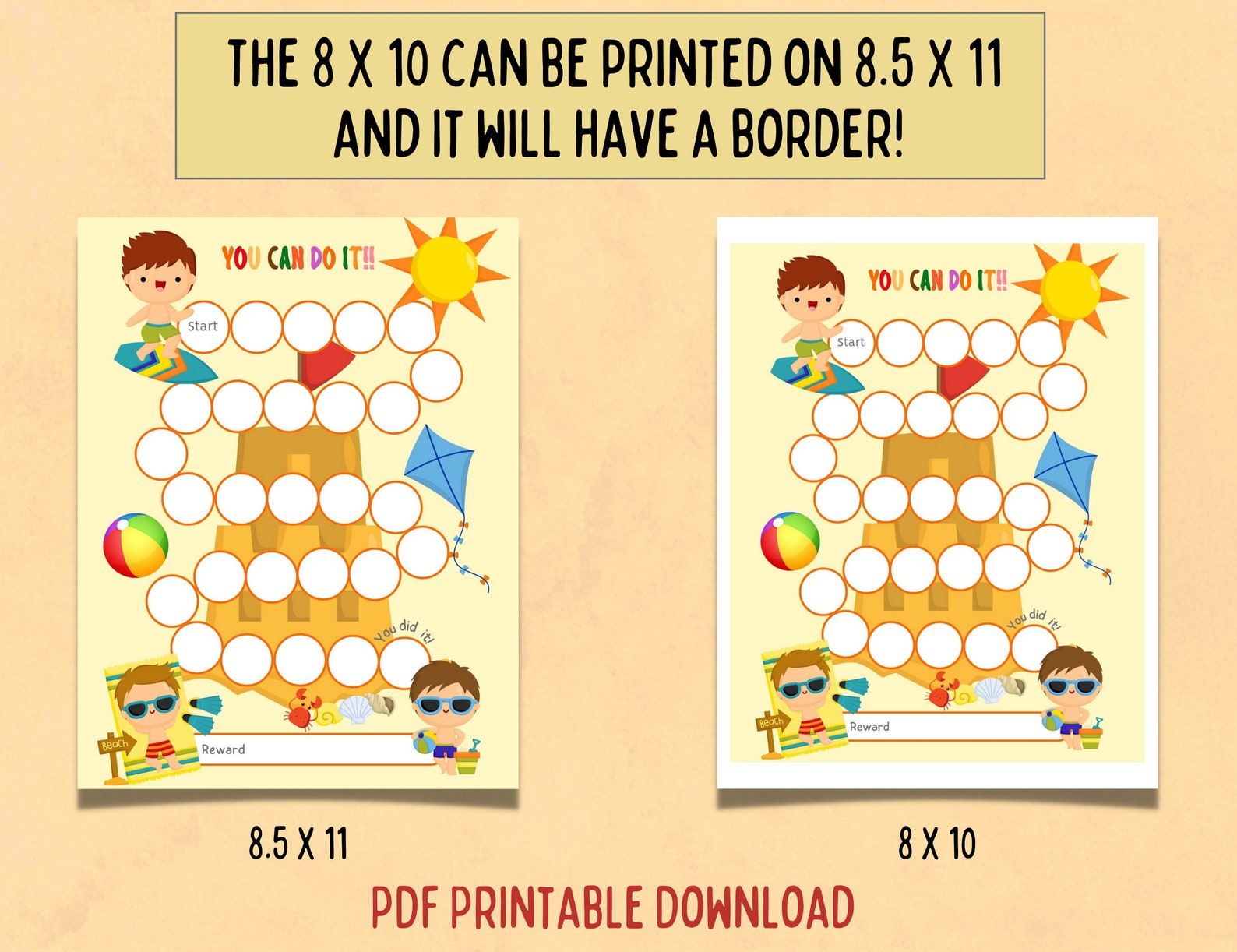 Printable Sticker Chart, Beach Reward Chart, Summer Behavior Chart Kids ...