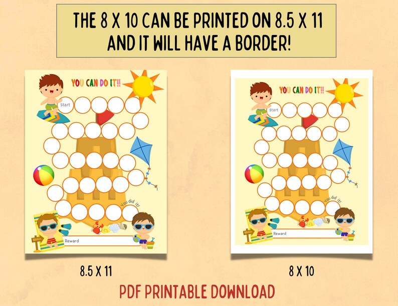 Printable Sticker Chart, Beach Reward Chart, Summer Behavior Chart Kids ...