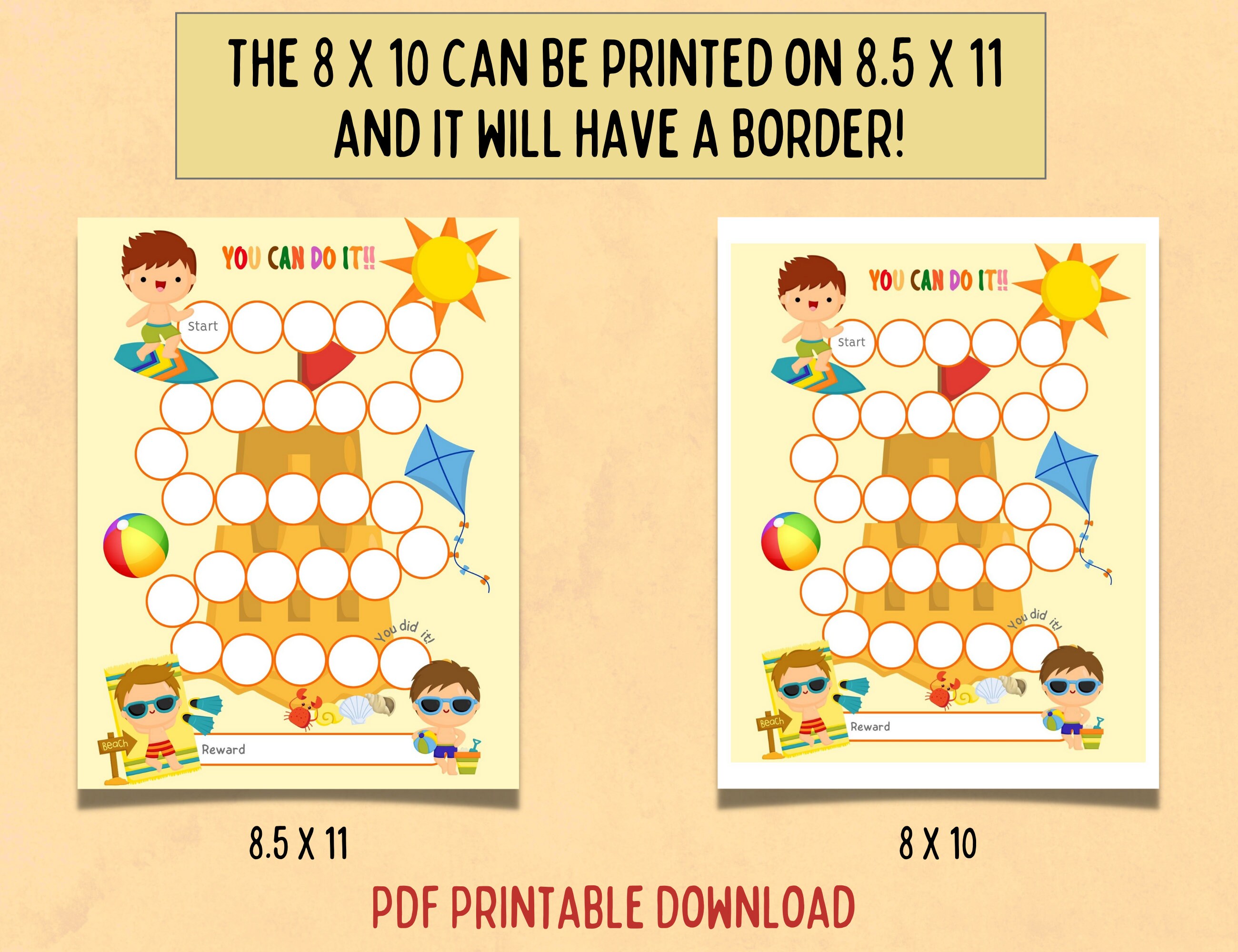 Printable Sticker Chart, Beach Reward Chart, Summer Behavior Chart Kids ...