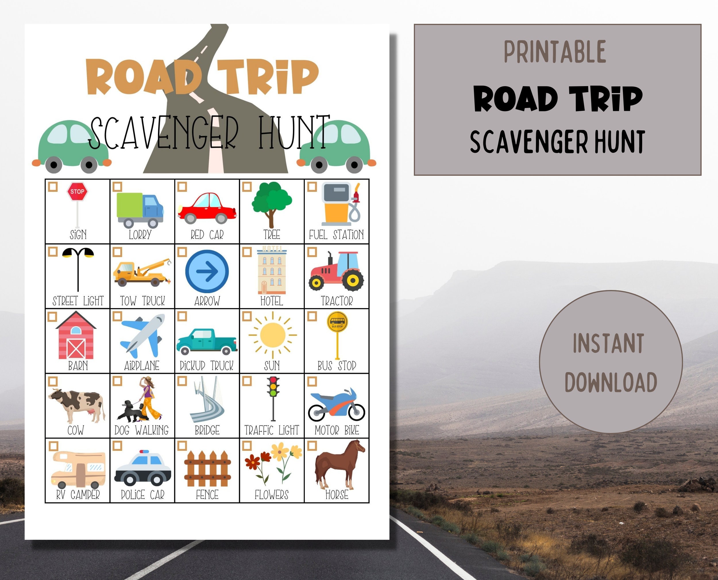 Printable Road Trip Scavenger Hunt, Summer Look and Find, Kids Summer ...