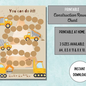 Printable Construction Reward Chart, Digger Sticker Chart, Truck Chore ...