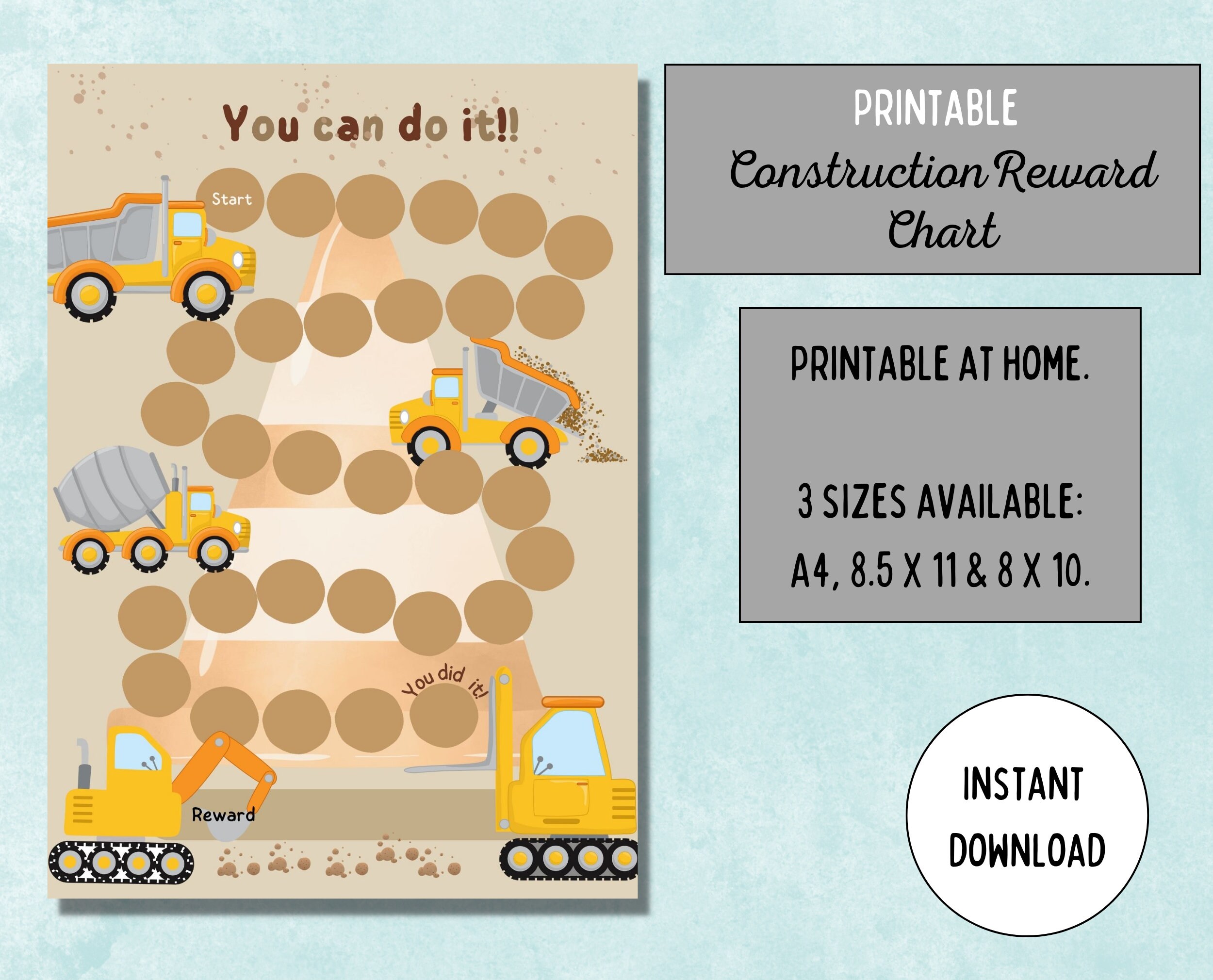 Printable Construction Reward Chart, Digger Sticker Chart, Instant ...
