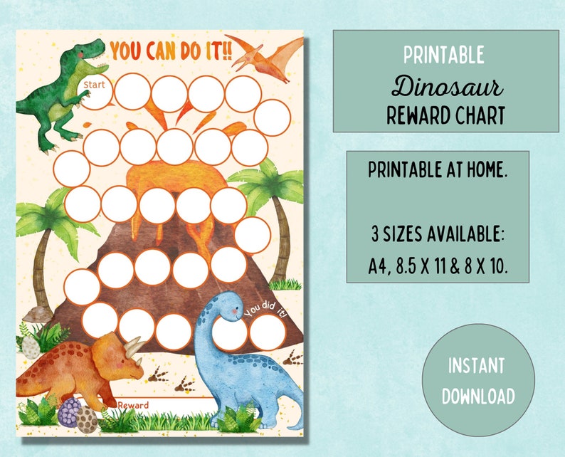 Printable Dinosaur Reward Chart: Kids Chore & Potty Training (digital ...
