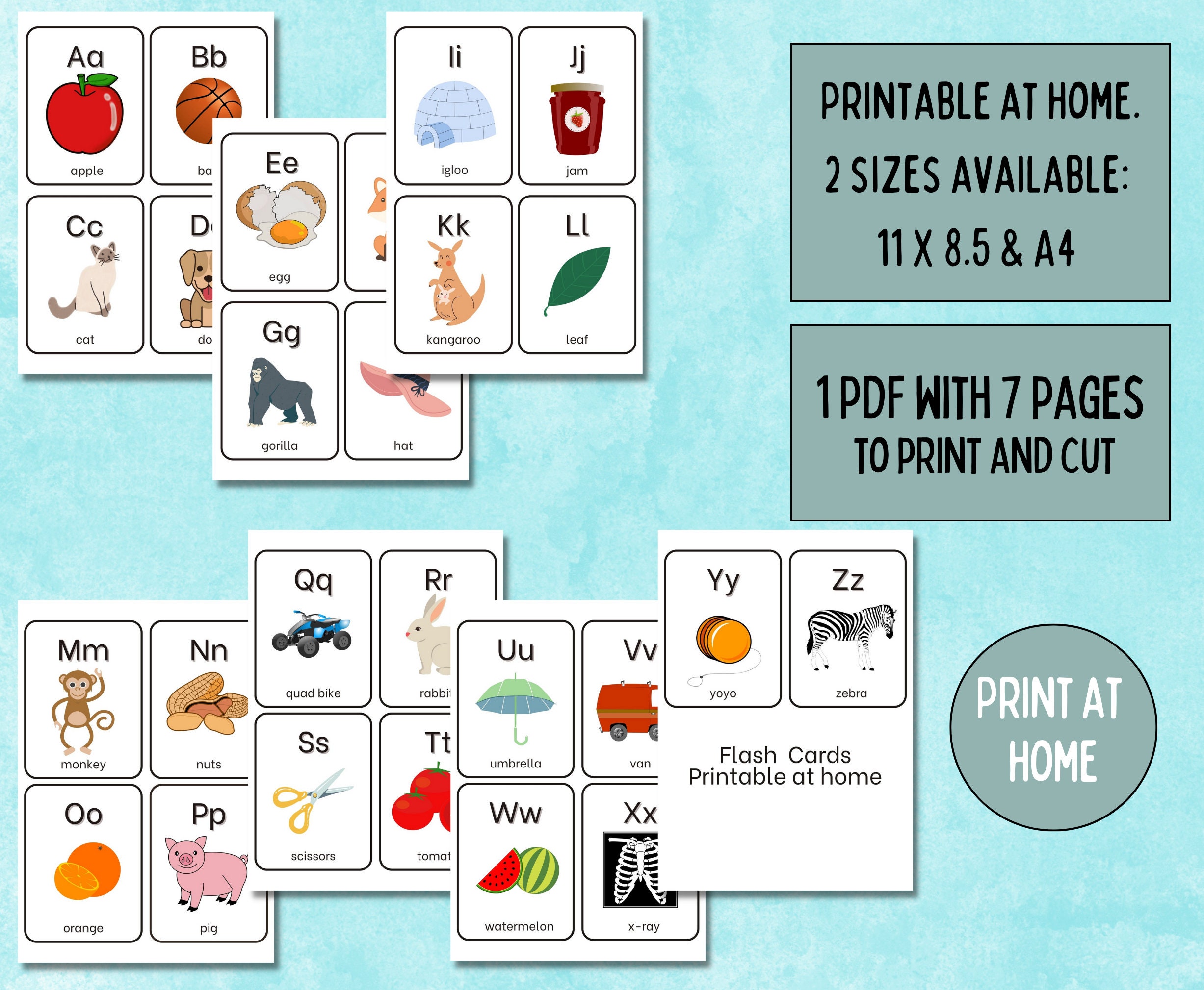 Alphabet Flashcards Printable, ABC Picture Cards, Preschool Alphabet ...