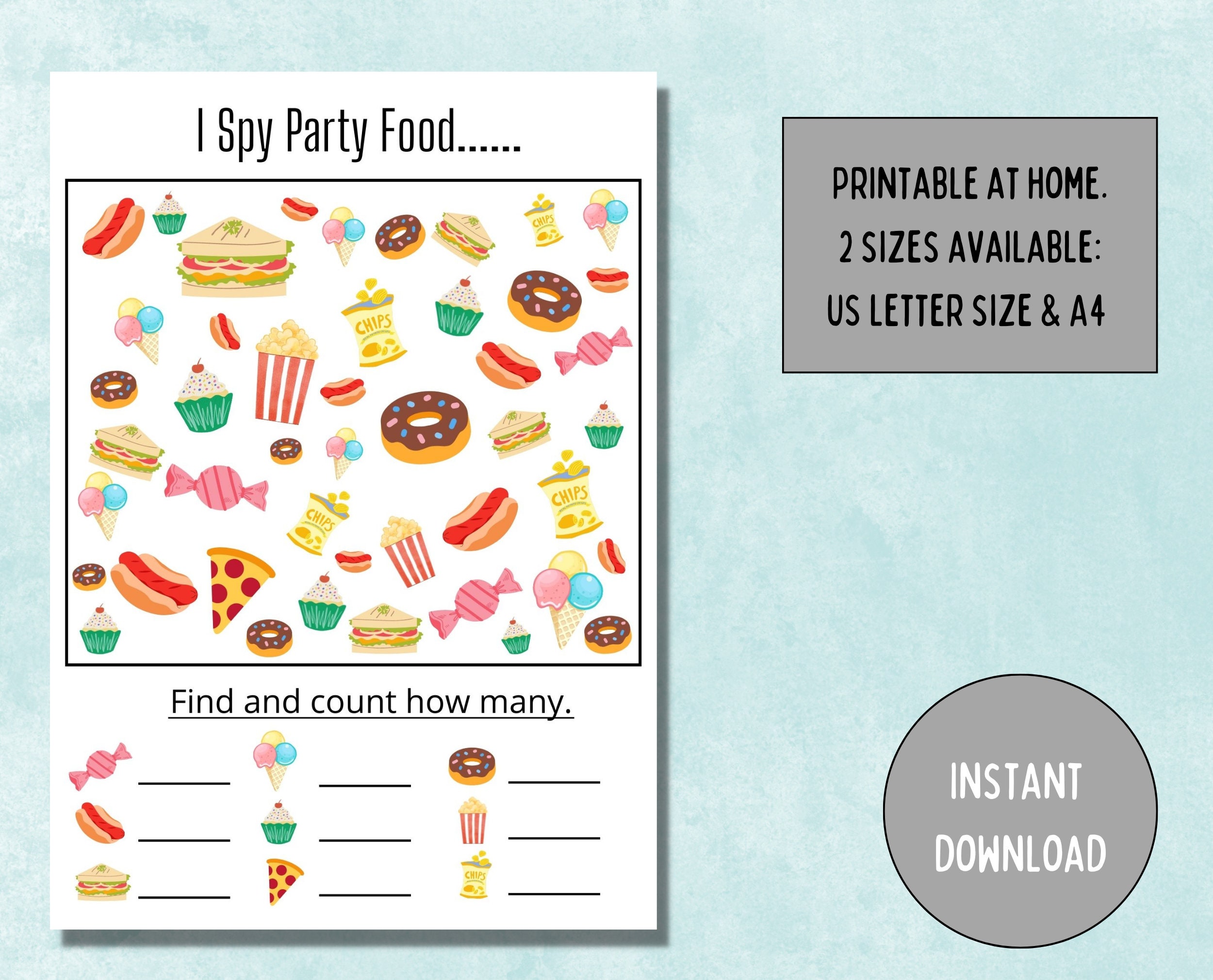 I Spy Game, Preschool Worksheets, I Spy Party Food, Kindergarten ...