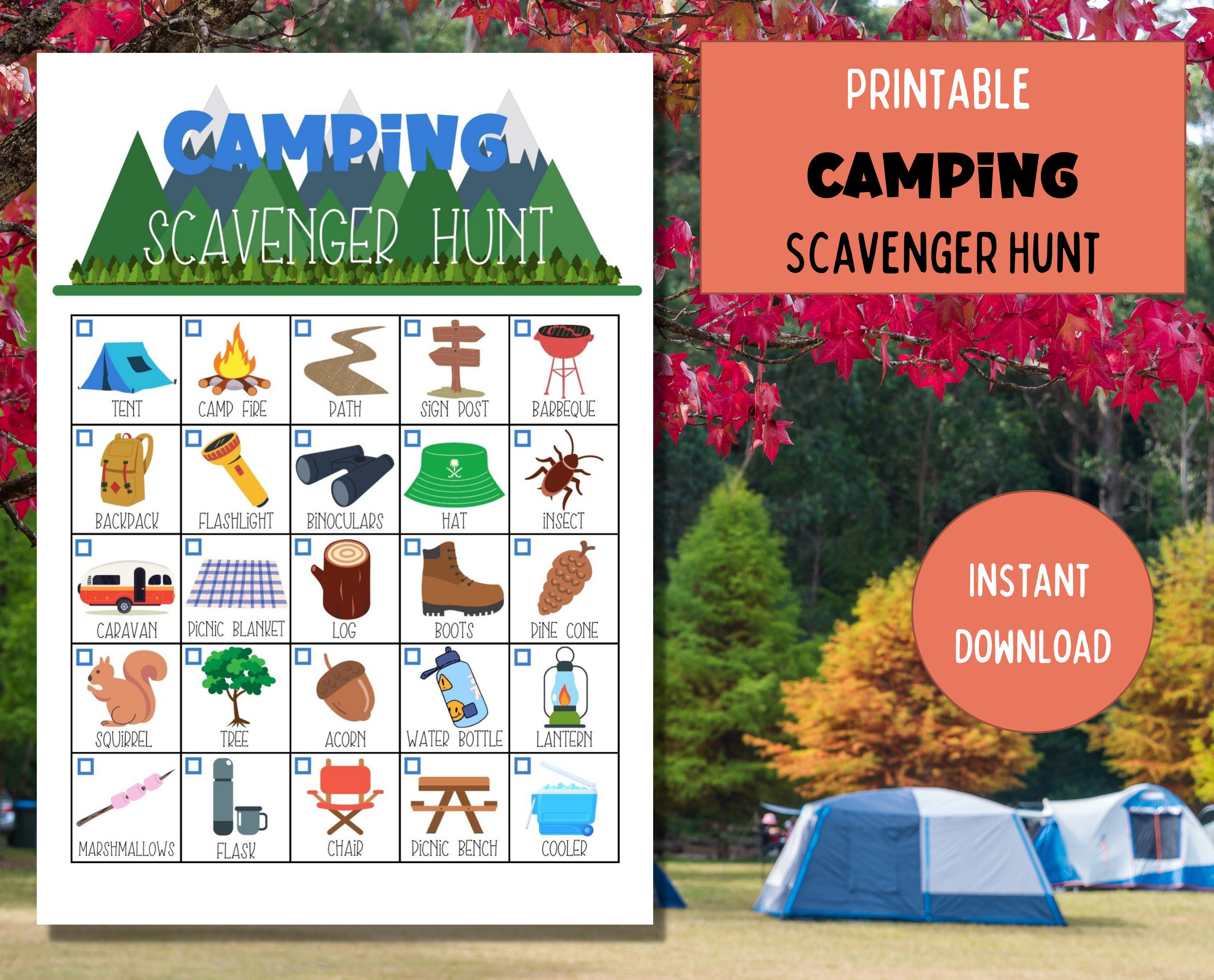 Printable Camping Scavenger Hunt Kids, Hiking Look and Find, Kids ...