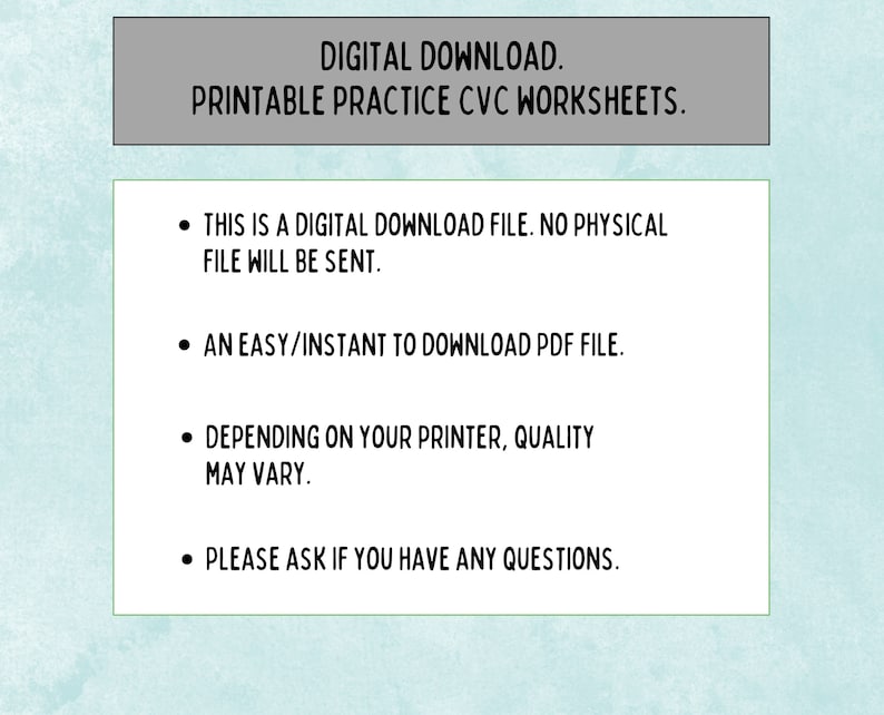 CVC Word Picture Matching Worksheets: Phonics Reading (digital Download ...