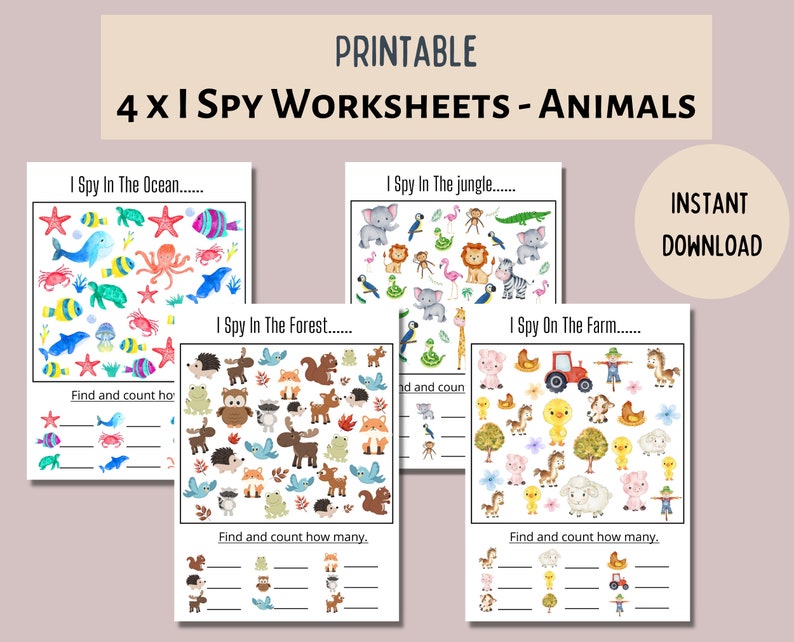 I Spy Printable Animal Activities for Toddlers 4 I Spy - Etsy