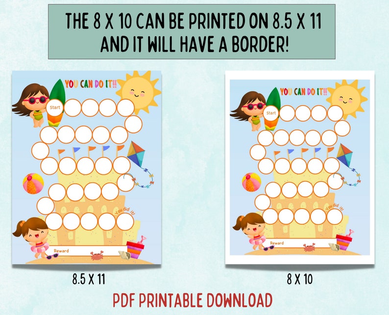Summer Reward Chart for Kids Printable, Girls Sticker Chart Printable ...