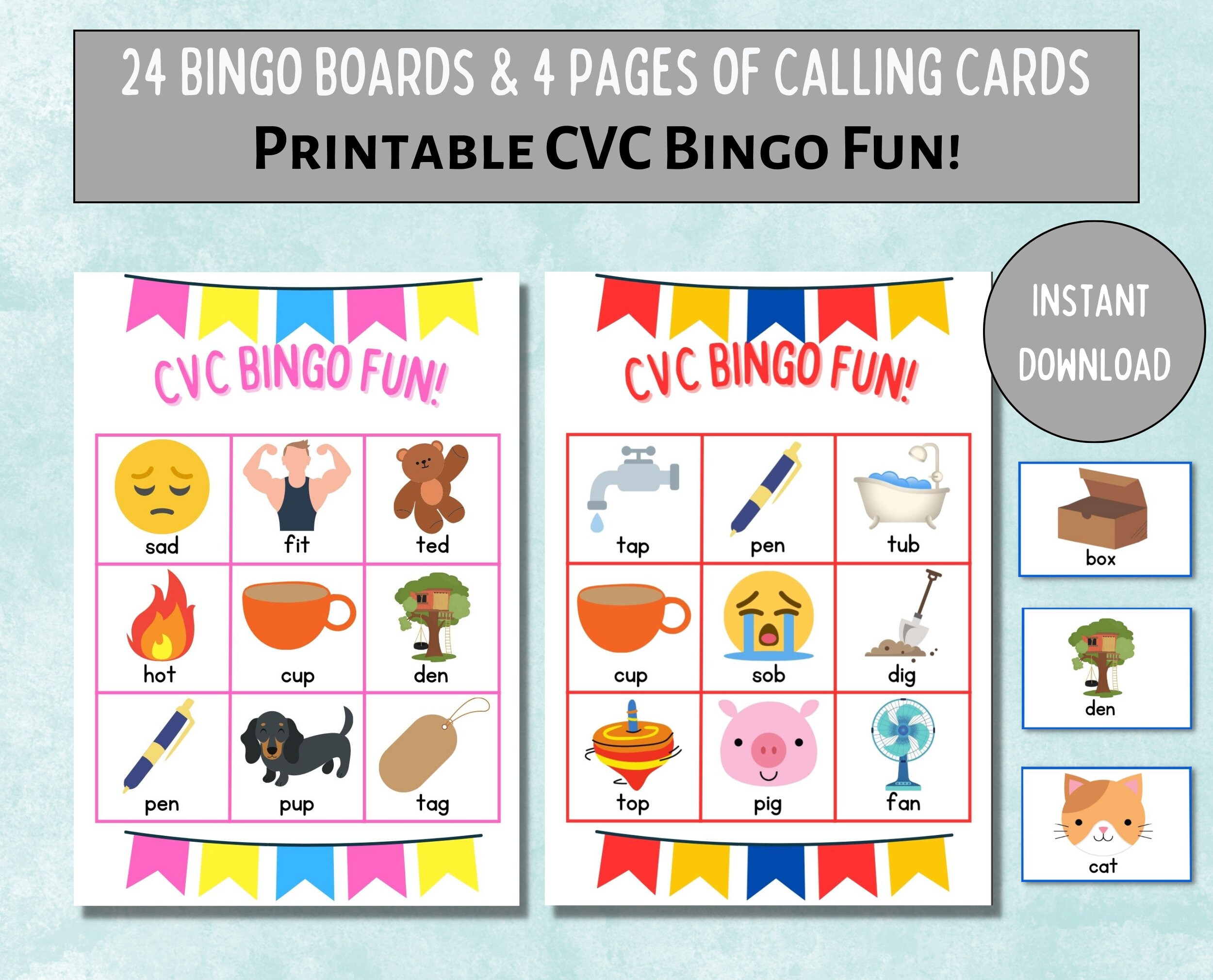CVC Bingo Printable Game CVC Worksheets Learn to Read Fun - Etsy Australia