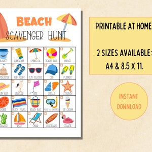 Printable Beach Scavenger Hunt: Summer Kids Activity (digital Download ...