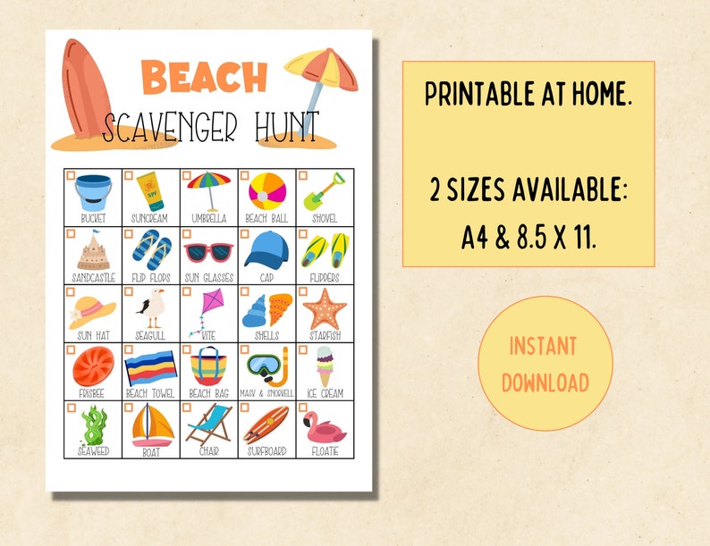 Printable Beach Scavenger Hunt: Summer Kids Activity (digital Download ...