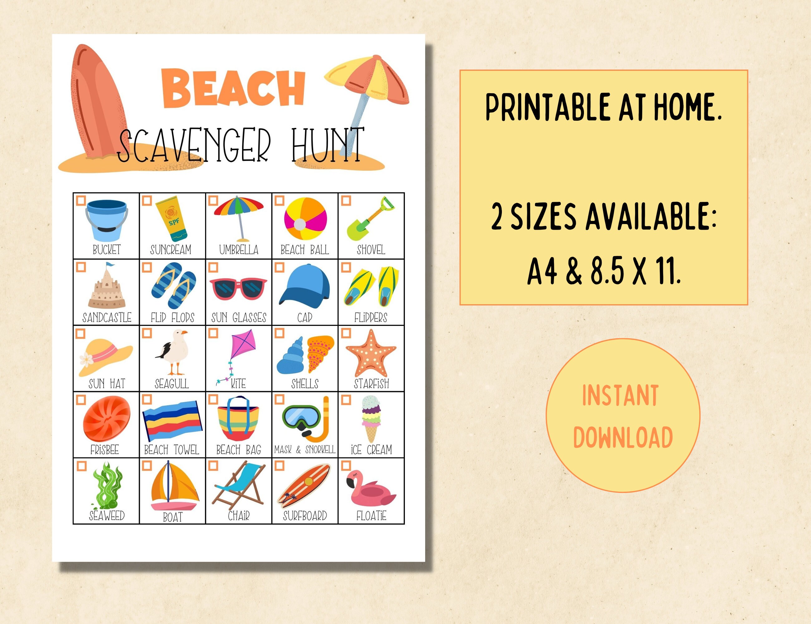 Printable Beach Scavenger Hunt: Summer Kids Activity (digital Download ...