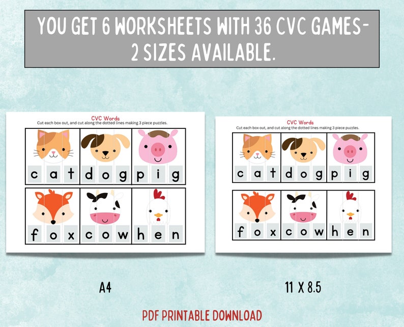 CVC Printable Word Puzzles, Preschool Worksheets, Homeschool CVC ...