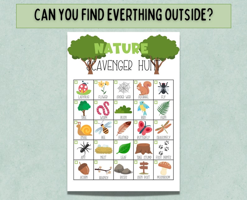 Printable Nature Scavenger Hunt, Nature Look and Find, Summer Vacation ...