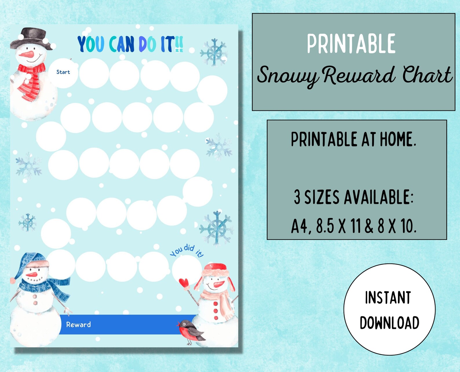 Snowy Reward Chart for Kids,printable Snowman Sticker Chart, Chore ...