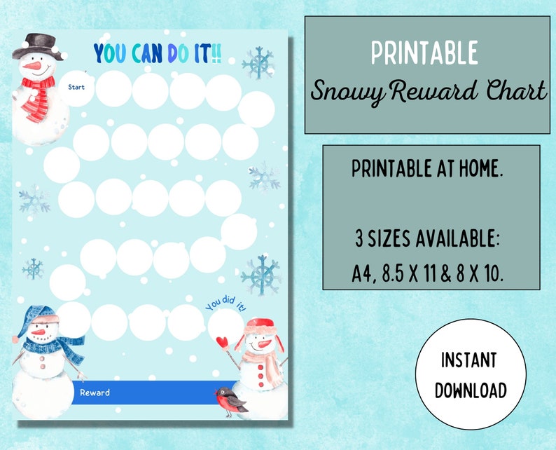 Snowy Reward Chart for Kids,printable Snowman Sticker Chart, Chore ...