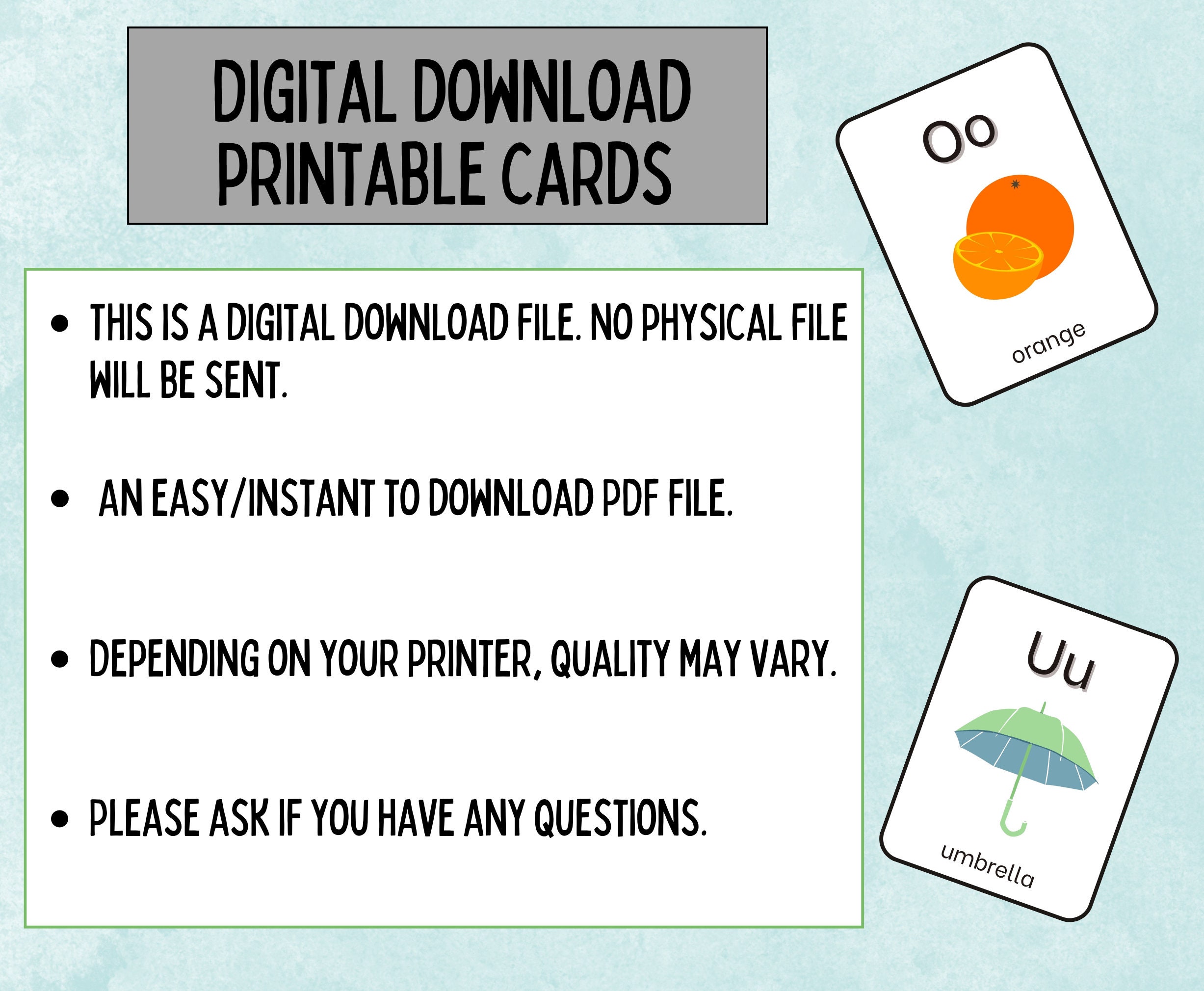 Alphabet Flashcards Printable ABC Picture Cards Preschool - Etsy