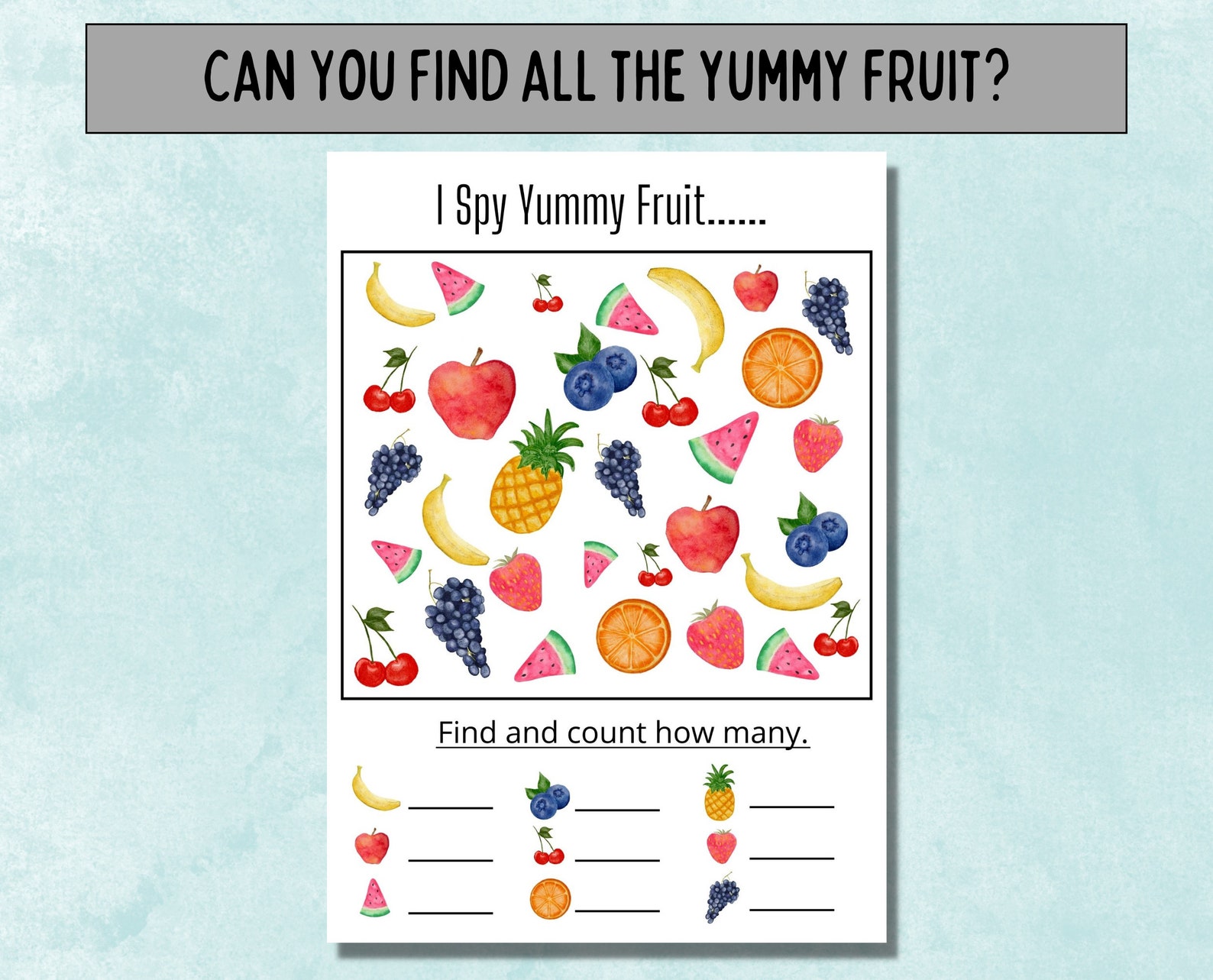 I Spy Game, Preschool Worksheets, I Spy Fruit, Kindergarten Printable ...