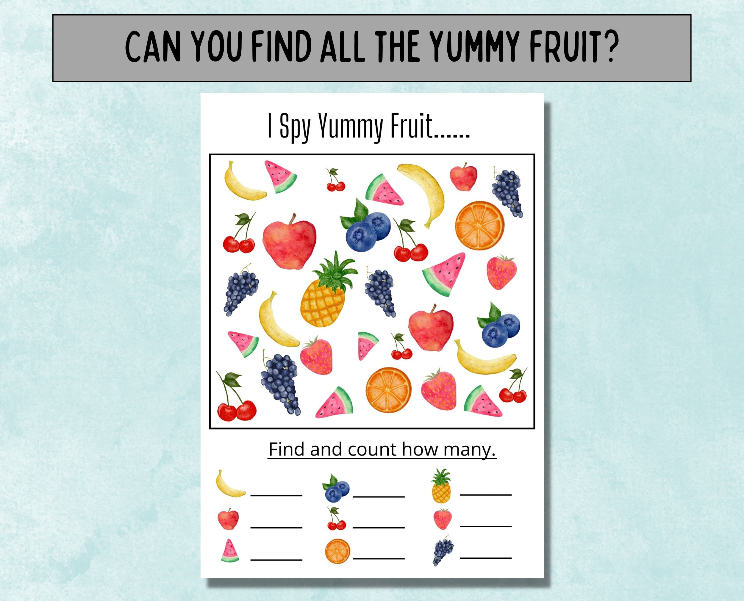 I Spy Game, Preschool Worksheets, I Spy Fruit, Kindergarten Printable ...