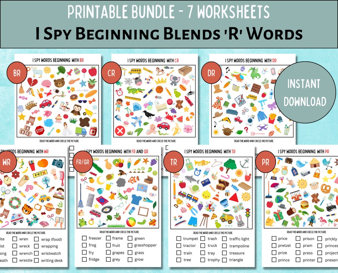 Beginning Word Blends Printable I Spy Game, Consonant Blends Worksheets, Learn to Read, Phonics ...