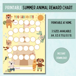 Summer Reward Chart for Kids Printable, Beach Sticker Chart Printable ...