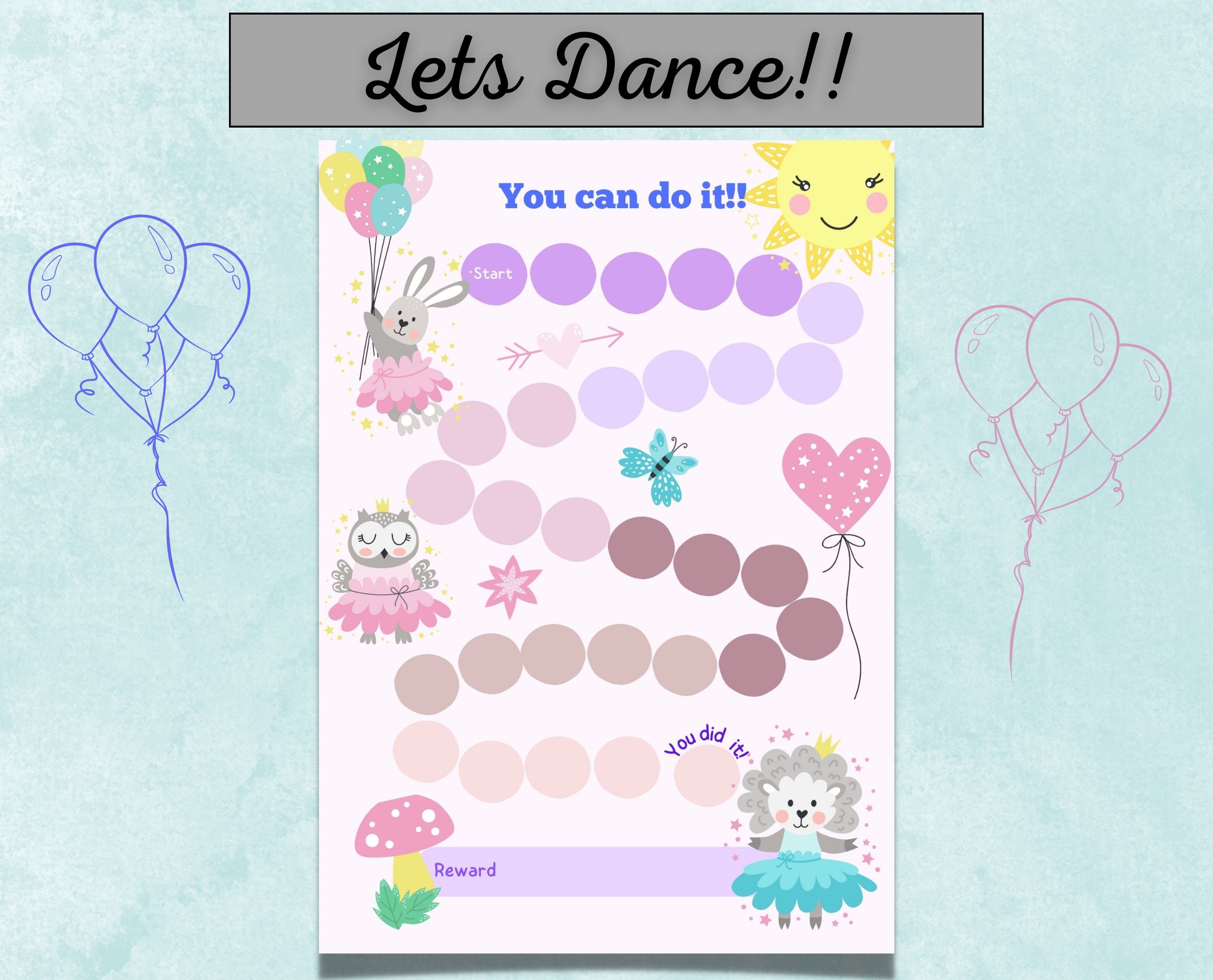 Printable Dancing Reward Chart, Daily Chore Chart, Sticker Chart for ...