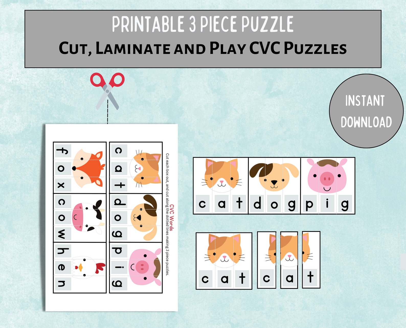 CVC Printable Word Puzzles, Preschool Worksheets, Homeschool CVC ...