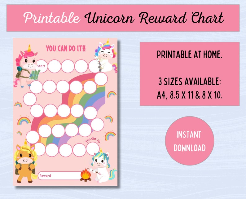 Unicorn Reward Chart for Kids Printable, Rainbow Sticker Chart, Daily ...