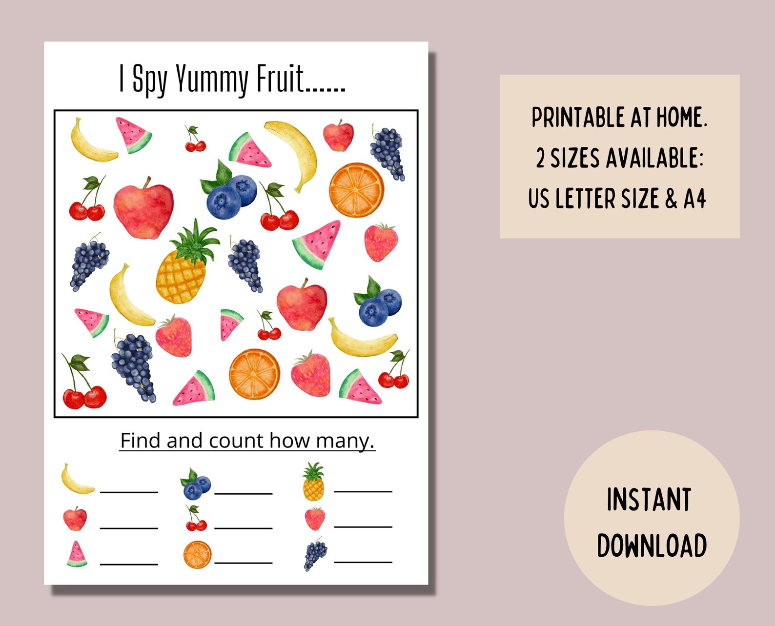 I Spy Game Preschool Worksheets I Spy Fruit Kindergarten - Etsy