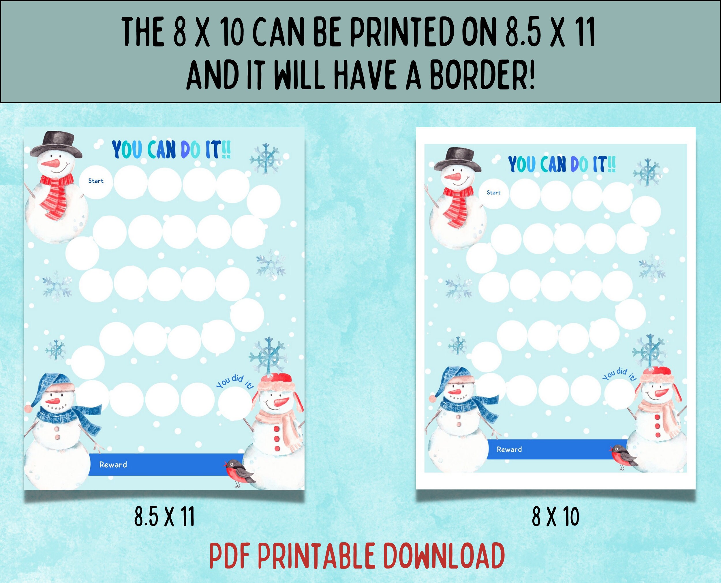 Snowy Reward Chart for Kids,printable Snowman Sticker Chart, Chore ...