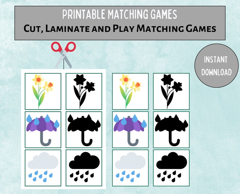 Spring Matching Game Printable,preschool Shadow Matching,homeschool Cut ...