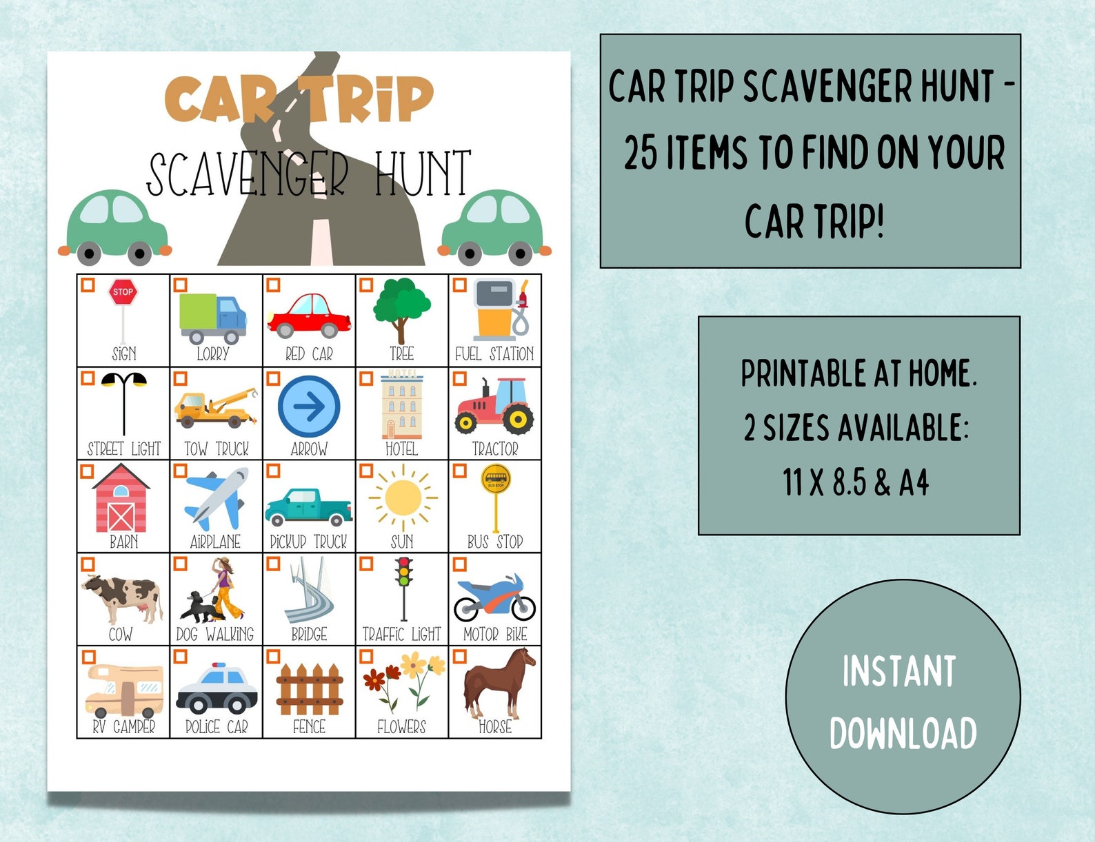 Printable Car Trip Bingo & Scavenger Hunt: Kids Road Trip Games ...