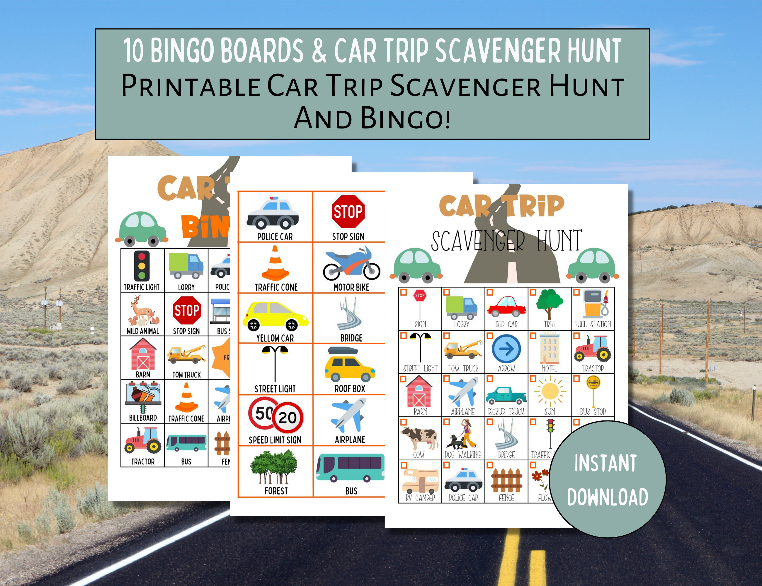 Printable Car Trip Bingo & Scavenger Hunt: Kids Road Trip Games ...