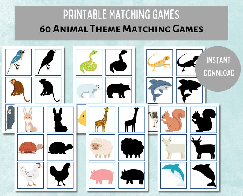 Animal Shadow Matching Printable Cards, Preschool Shadow Matching Game ...
