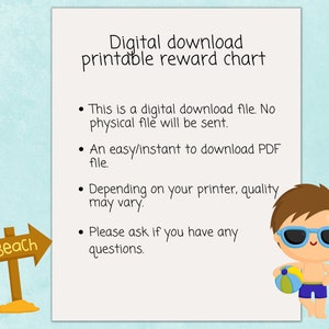 Summer Reward Chart for Kids Printable, Boys Sticker Chart Printable ...