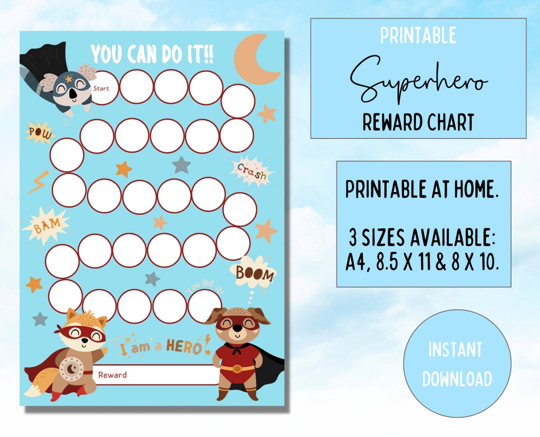 Superhero Reward Chart Printable Daily Chore Chart Kids - Etsy