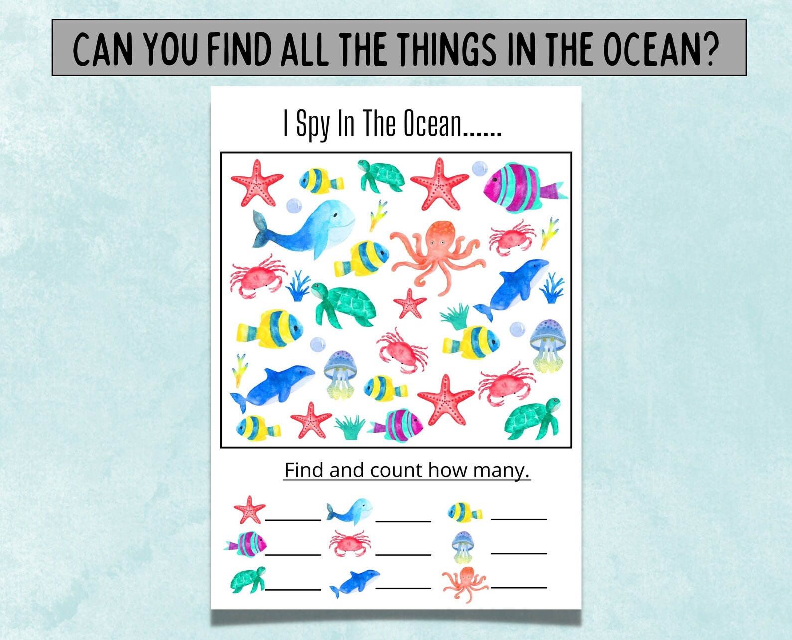 I Spy Game Printable, Preschool Worksheets, I Spy in the Ocean ...