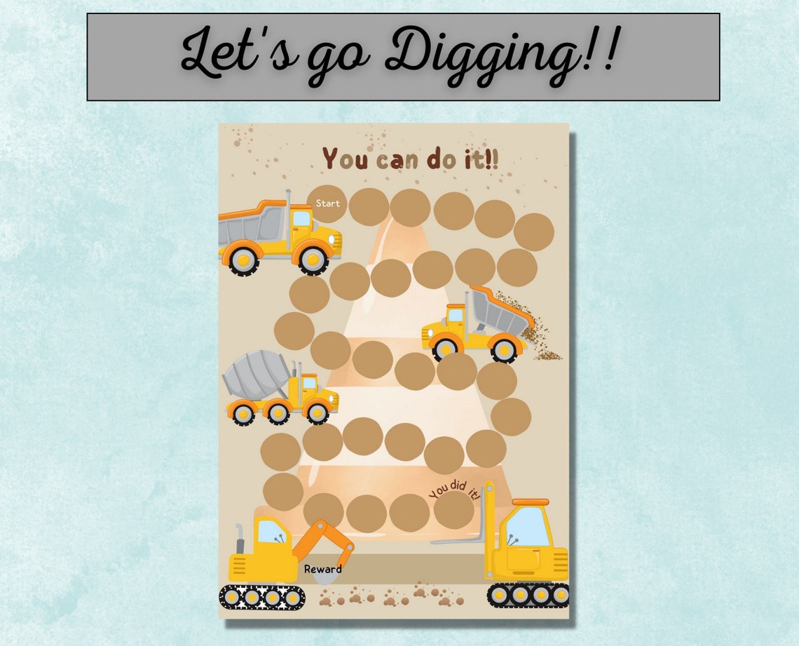 Printable Construction Reward Chart, Digger Sticker Chart, Instant ...