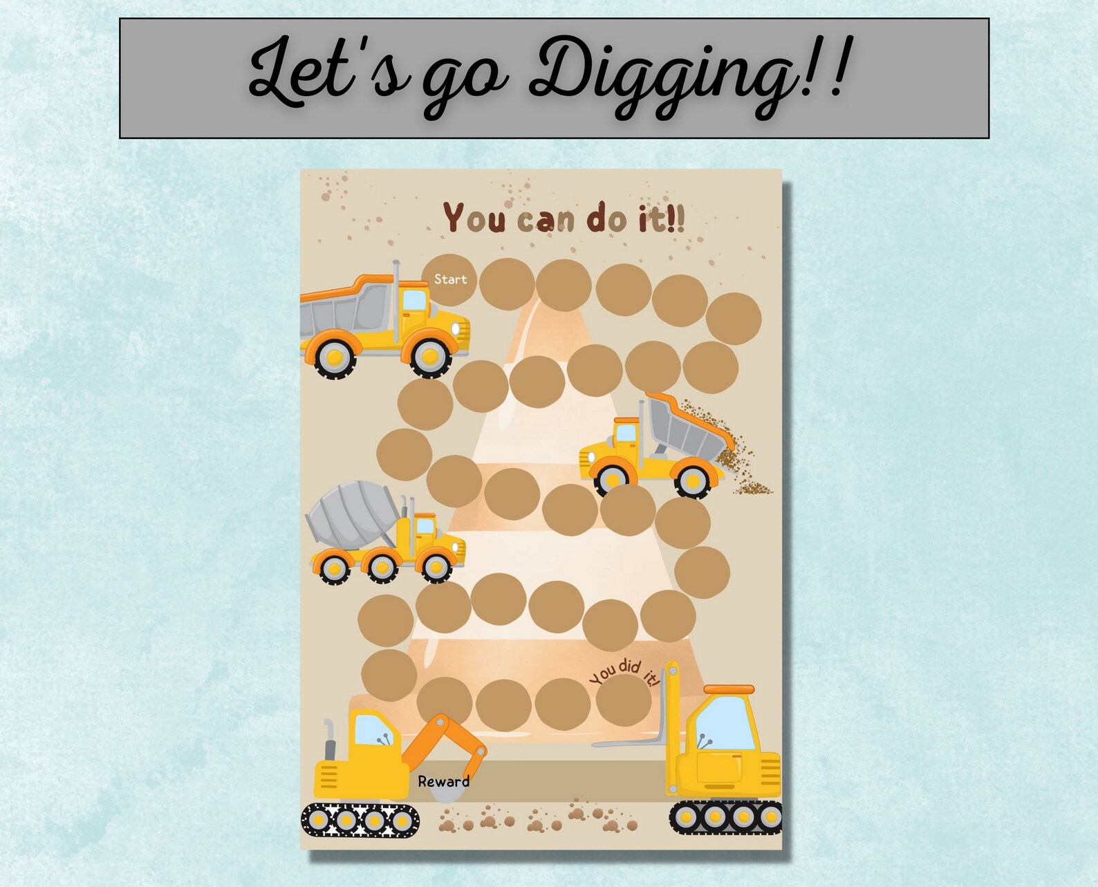Printable Construction Reward Chart, Digger Sticker Chart, Truck Chore ...