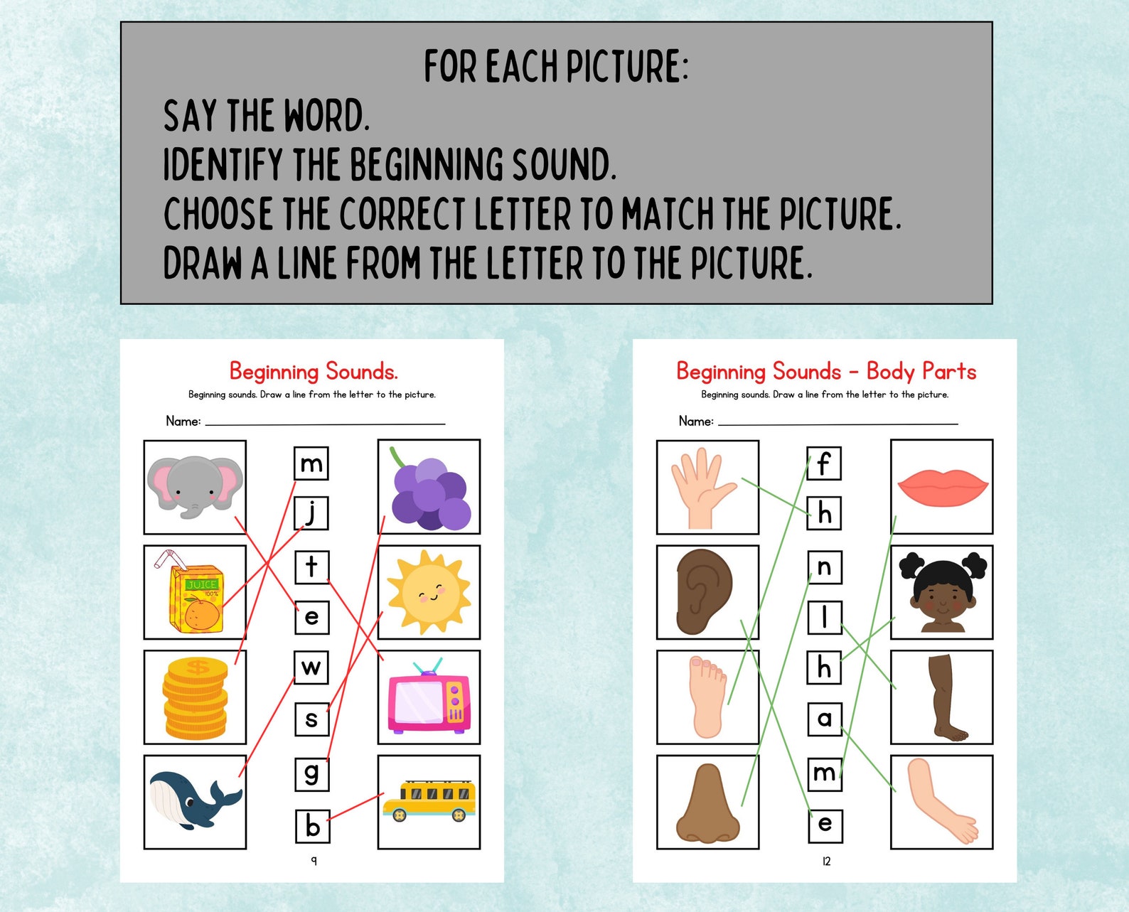 Beginning Sounds Worksheets Printable, Early Learning Phonics ...