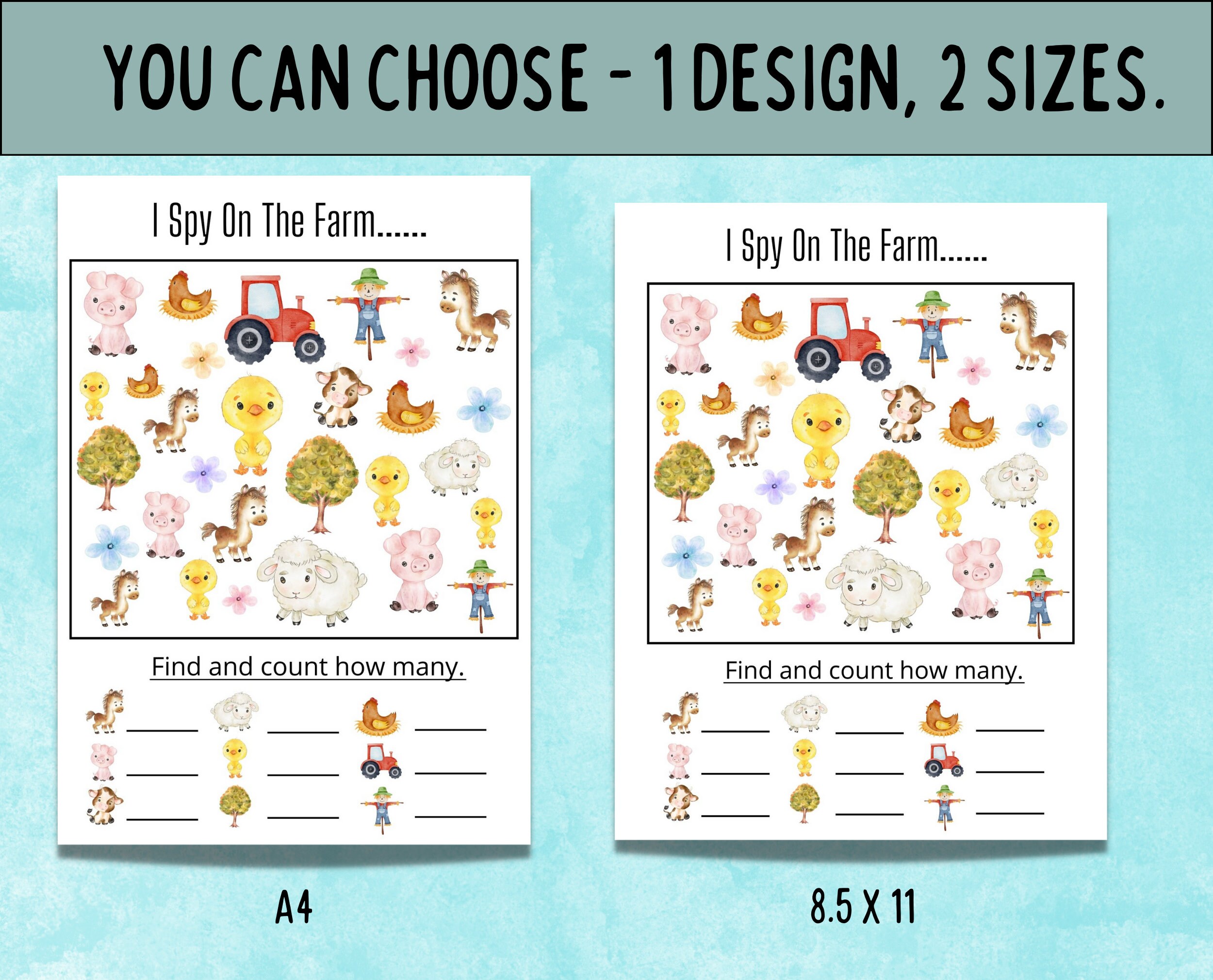 I Spy Game, Preschool Worksheets, I Spy on the Farm, Kindergarten Math ...