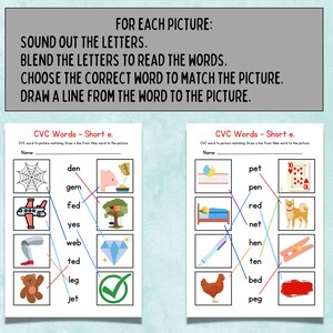 CVC Word Picture Matching Worksheets: Phonics Reading (digital Download ...